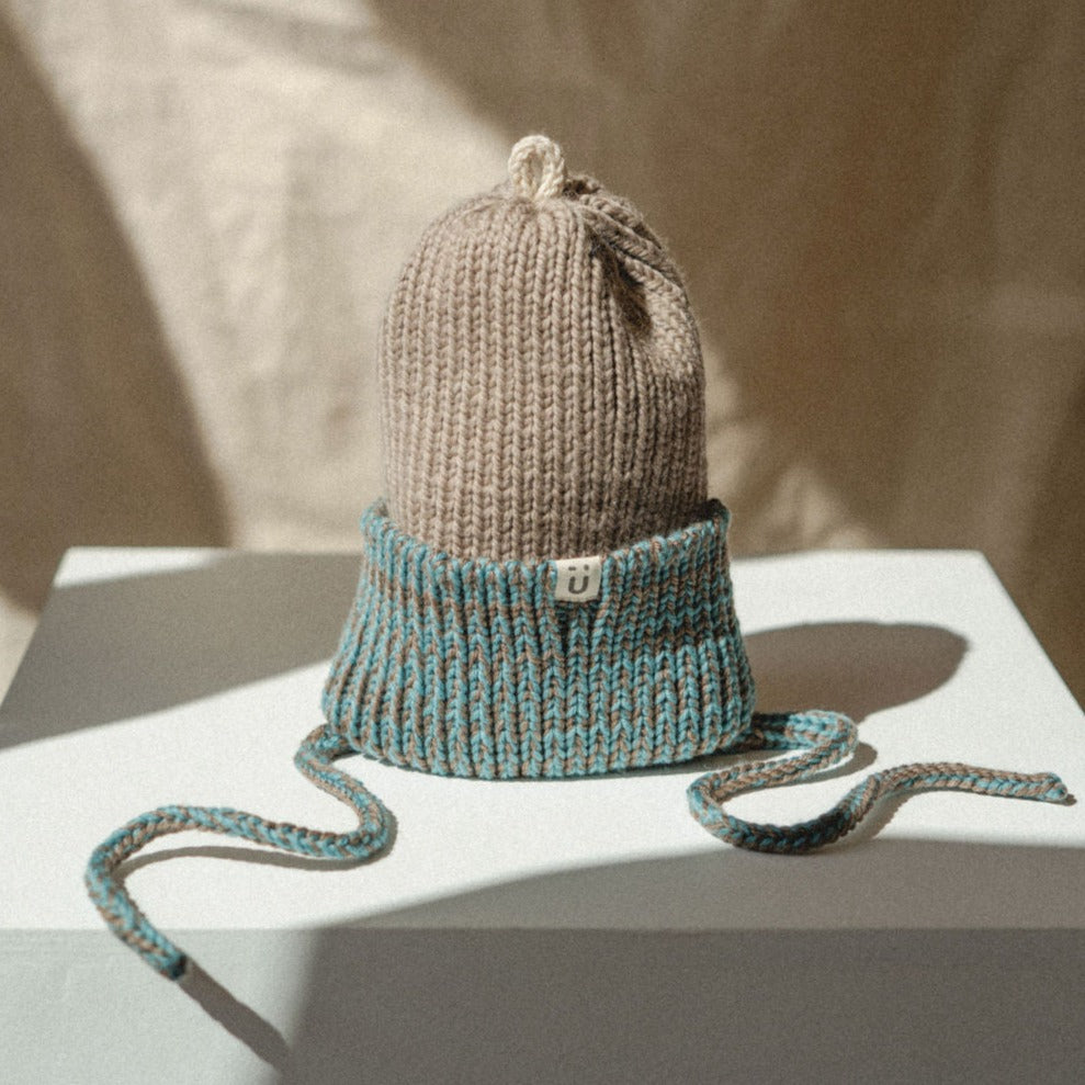 Tuque Enfant en laine de mérinos - Aubergine / Beige