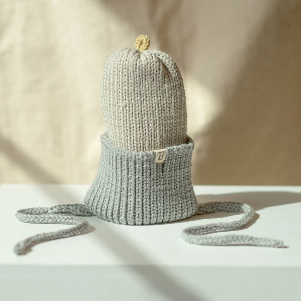 Tuque Enfant en laine de mérinos - Aubergine / Beige